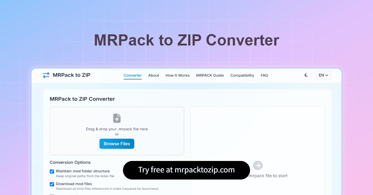 Конвертер MRPACK в ZIP - Онлайн-инструмент для конвертации модпаков Minecraft
